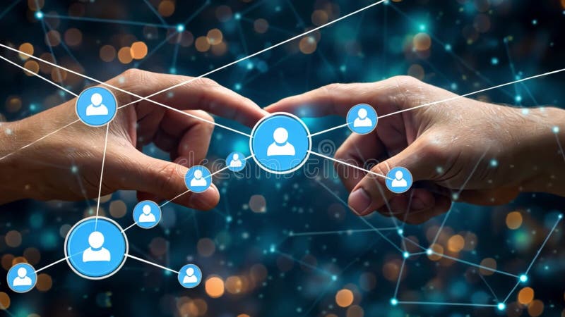 Hands Connecting with Digital Network Elements Representing ...