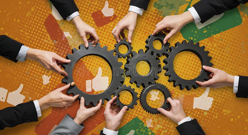 Hands Connecting Gears for Business Collaboration and Teamwork Stock ...