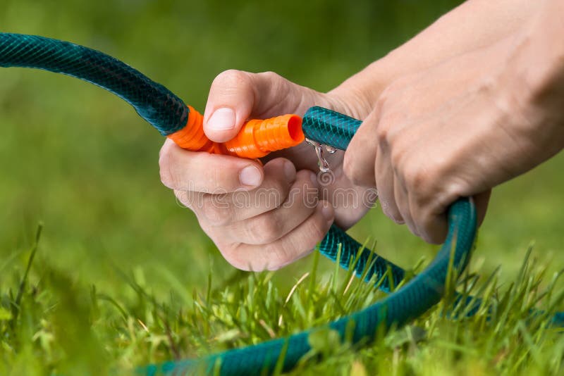Hands Connecting Hoses for Irrigation in the Garden Stock Image - Image ...