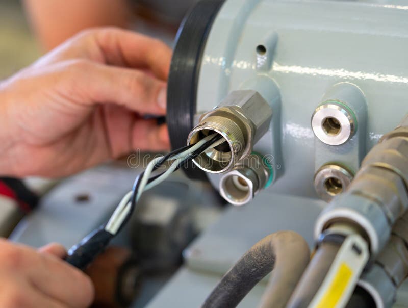 Hands Connecting Industrial Wires Equipment Maintenance Process Stock ...