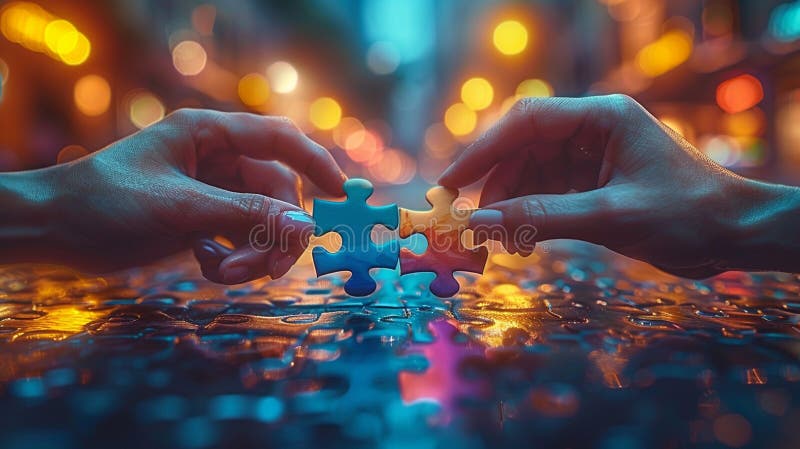 Hands Connecting Puzzle Pieces Stock Illustration - Illustration of ...