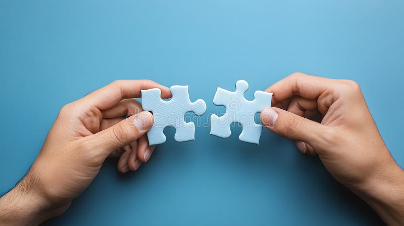 Hands Connecting Puzzle Pieces on Blue Background Symbolizing Problem ...