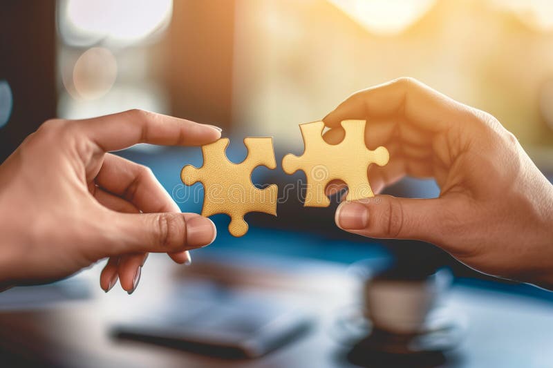 Hands Connecting Two Puzzle Pieces. Stock Illustration - Illustration ...