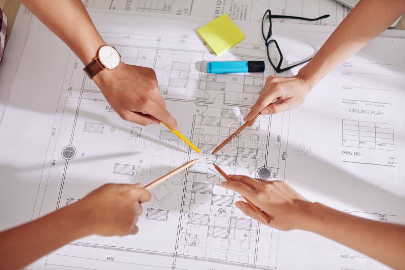 Engineers discussing plan stock image. Image of architecture - 172053137