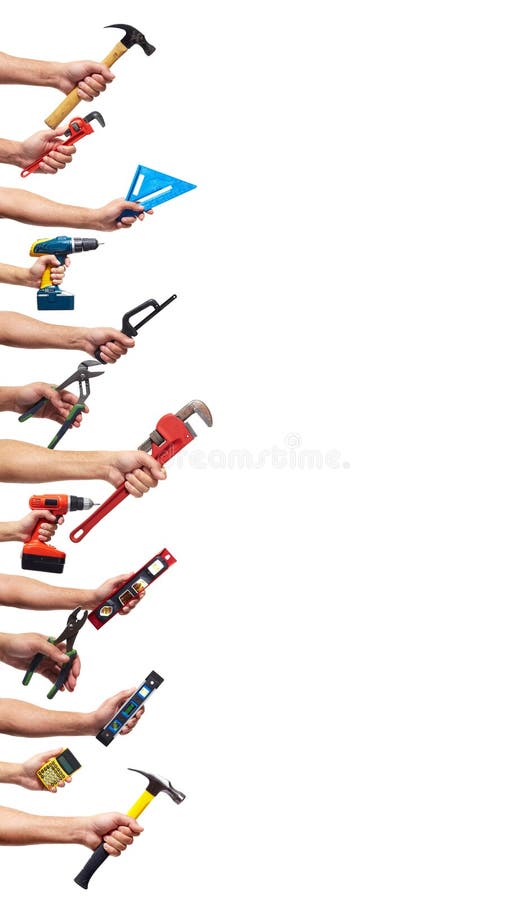 Hands with Construction Tools. Stock Image - Image of build, background ...
