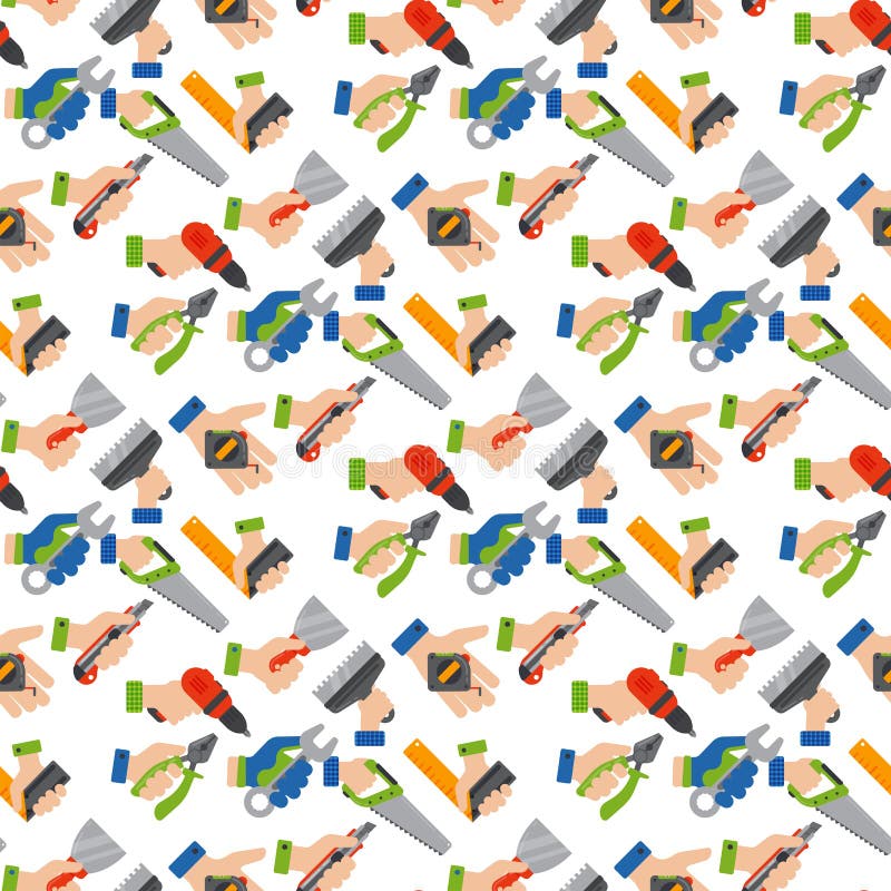 Hands with Construction Tools Seamless Pattern Background Worker ...