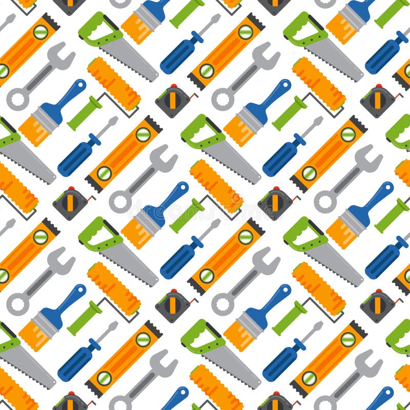 Hands with Construction Tools Seamless Pattern Background Worker Equipment House Renovation ...