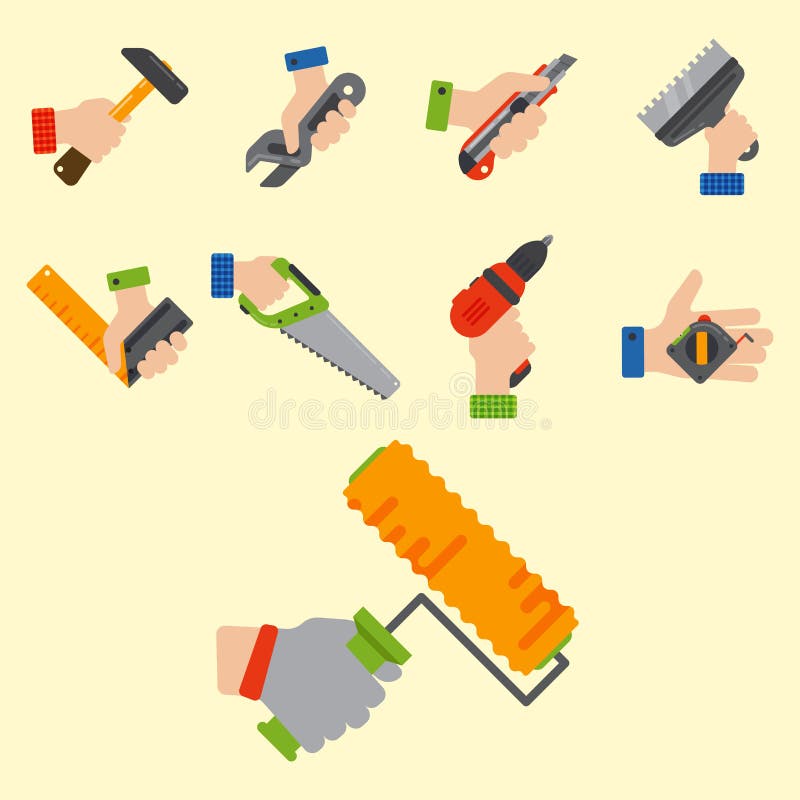Hands with Construction Tools Seamless Pattern Background Worker Equipment House Renovation ...