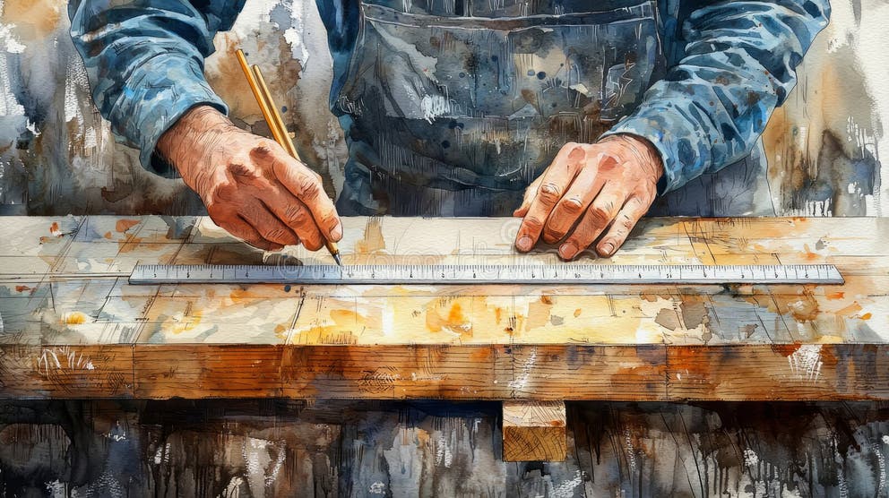 Hands of a Construction Worker Measuring Materials with a Ruler on a ...