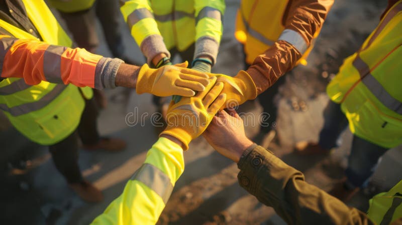 Hands of Construction Workers United.AI Generated Image Stock Photo ...