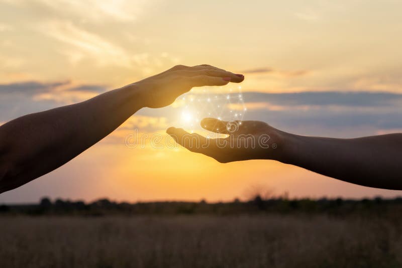 Hands are in Contact with the Network . Stock Image - Image of ...