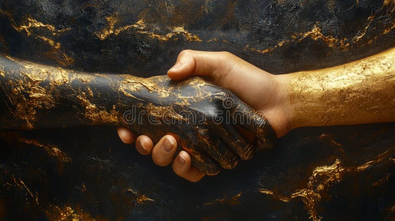 Hands with Contrasting Gold and Black Textures Shake in Representation ...