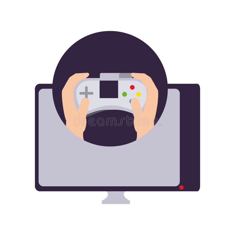 Hands with Control Video Game and Set Icons Stock Illustration ...