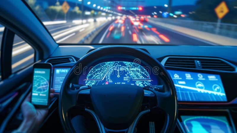 Smart Car Control Dashboard in Motion Stock Image - Image of exterior ...