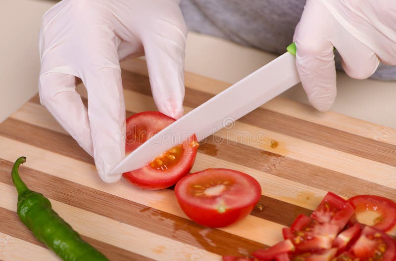 Hands of Cook Preparing Salad Stock Image - Image of jalapenos, food ...