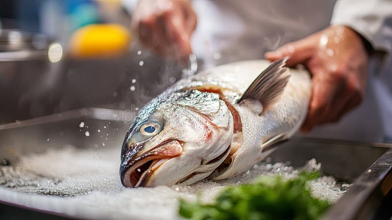 A Hands-on Cooking Class with Fresh Fish.. Stock Photo - Image of ...