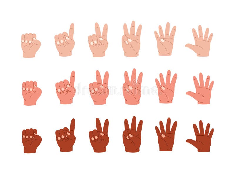 Hands Count. Cartoon Multiracial Human Palm Gestures Showing Numbers by ...