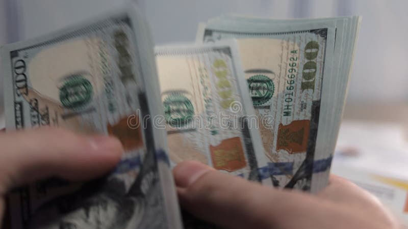 Hands Counting Bunch of Cash Dollar Notes, Close Up Stock Video - Video ...