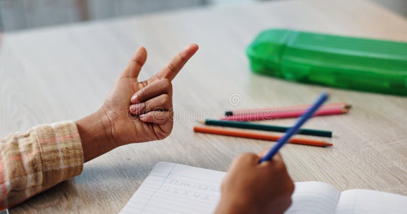 Hands, Counting and Child in Classroom, Math and Writing of Homework ...