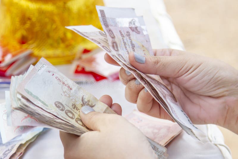 Hands Counting of Thai Baht Notes Money Stock Photo - Image of exchange ...