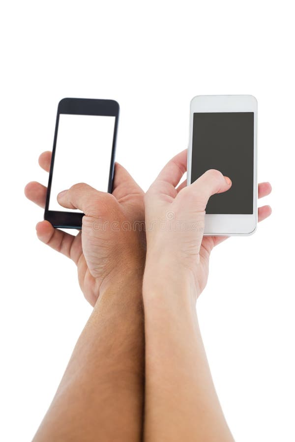 Two Smartphones in Two Hands Stock Photo - Image of hands, network ...