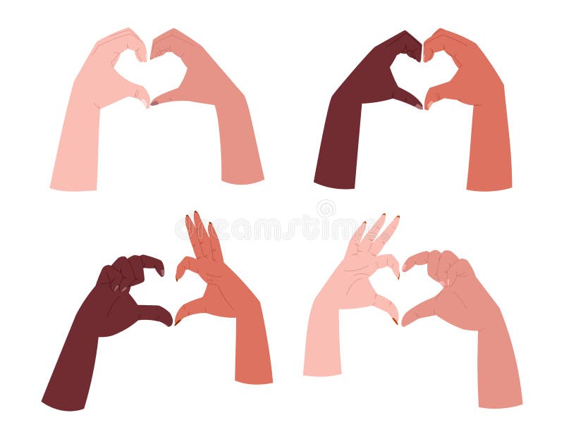 Diverse Hands of Couples in Love Making Heart Shape with Fingers. Set ...