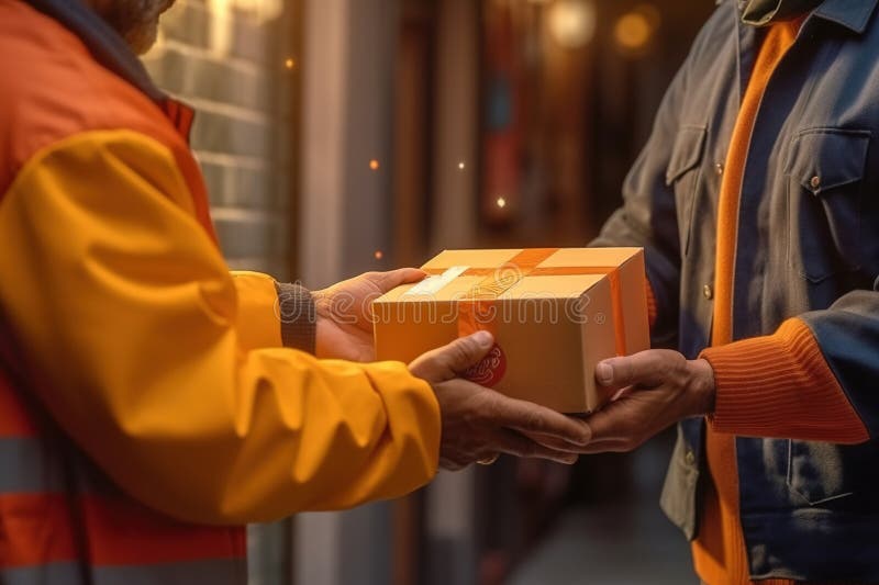 Hands of the Courier Pass the Parcel To the Client, Close-up ...