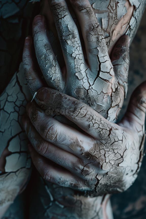 Hands Covered in Cracked Earth, Creating a Striking Visual of Texture ...