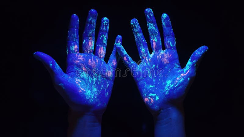 Hands Covered in Glow-in-the-Dark Paint Stock Image - Image of cosmic ...