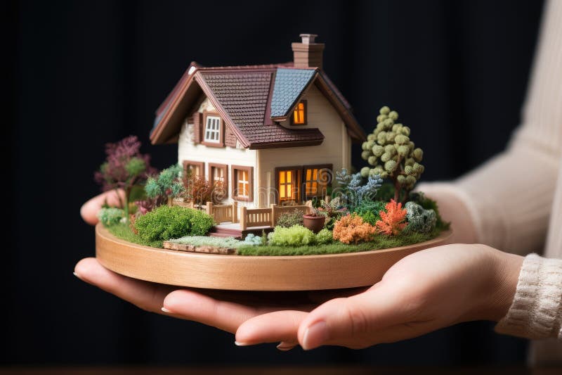 Hands Covering Mini Model House Stock Photo - Image of home, building ...