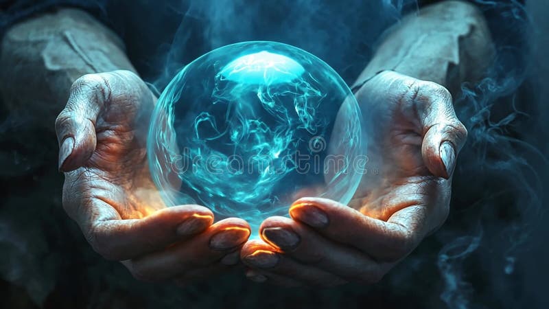 Crystal Ball Held by Hands with Glowing Effects in a Mystical Setting ...