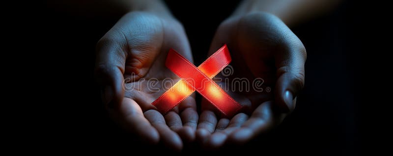 Hands Cradle a Luminous Red Symbol, Radiating Light in the Shadows ...