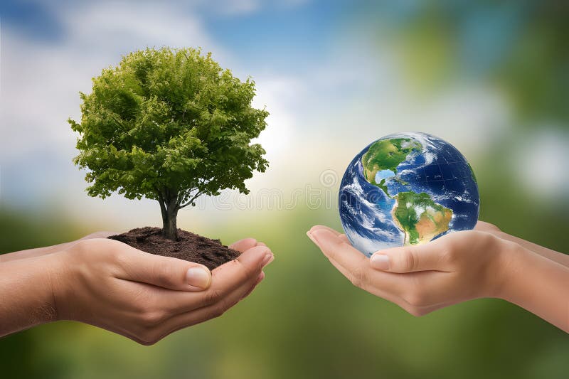 Hands Cradle a Tree and Globe, Showcasing Earths Connection To Nature ...