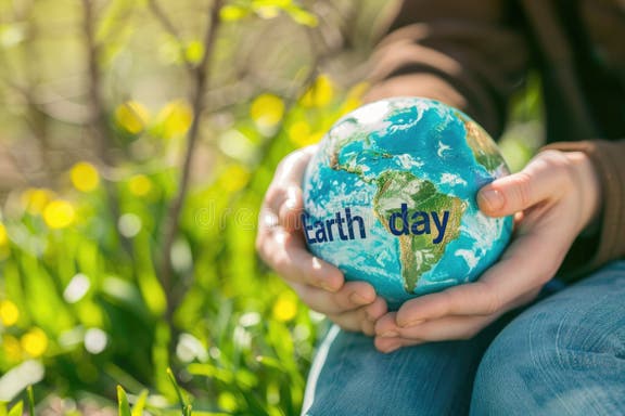 Hands Cradling Earth Globe on Greenery for Earth Day Stock Photo ...