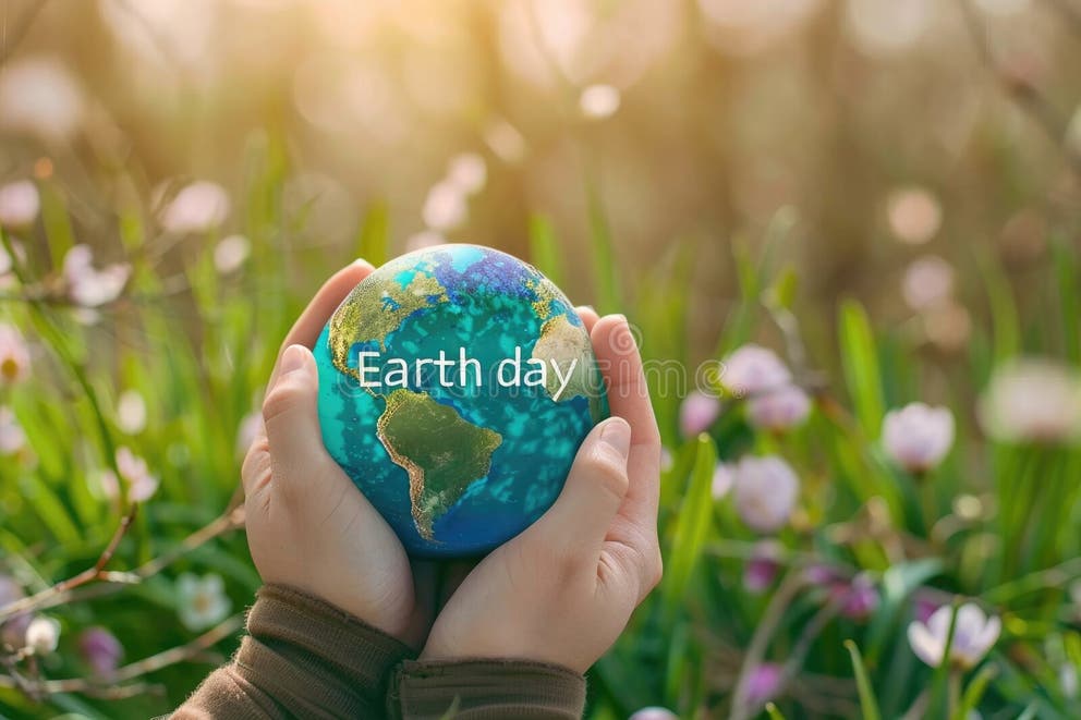 Hands Cradling Earth Globe on Greenery for Earth Day Stock Image ...