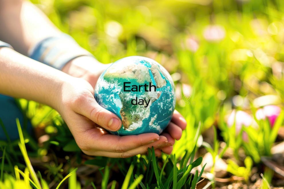 Hands Cradling Earth Globe on Greenery for Earth Day Stock Image ...