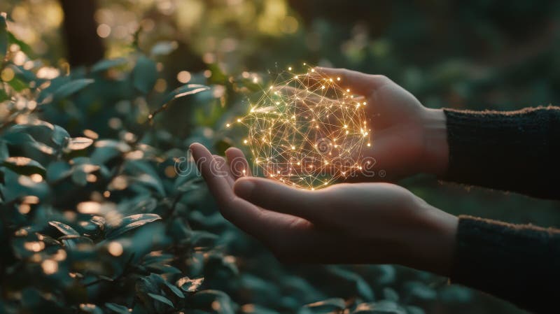 Hands Cradling Glowing Sphere of Network Connections Stock Image ...