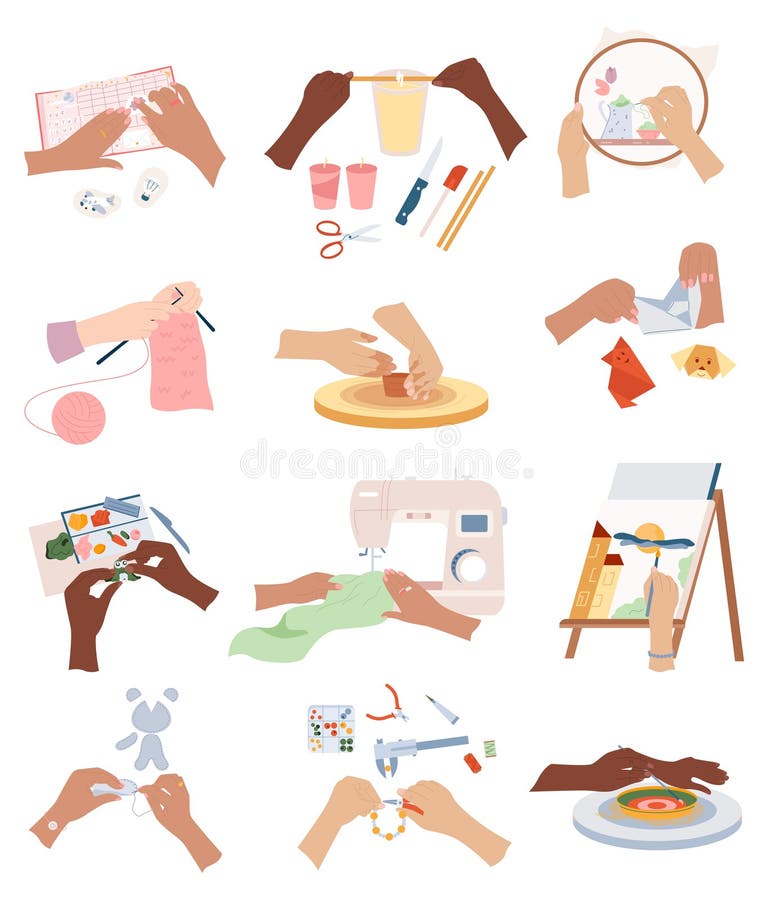 Hands Craft Compositions Set Stock Vector - Illustration of designer ...