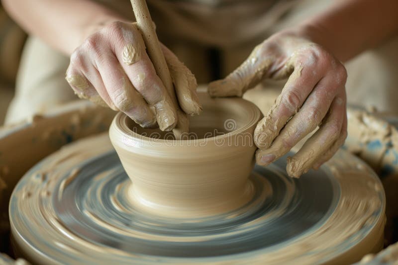 Hands Crafting a Ceramic Pot on a Pottery Wheel Stock Illustration ...