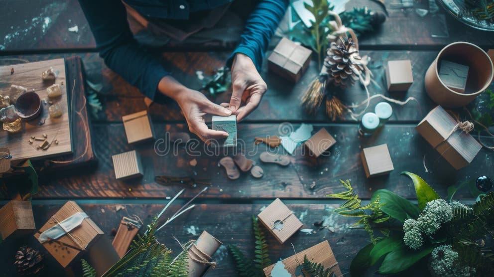 Hands Crafting with Natural Materials and Greenery Stock Image - Image ...