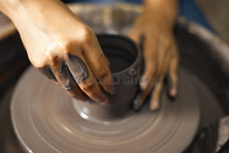 Hands of Craftsman Artist Working on Pottery Wheel Stock Image - Image ...
