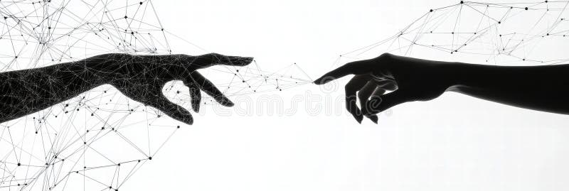 Hands Create Connections through Lines and Dots in a Modern Artistic ...