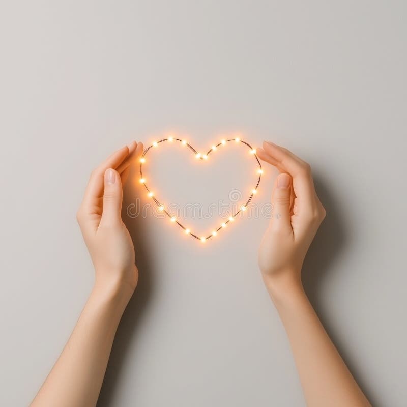 Hands Create a Heart Shape Illuminated by Lights Stock Photo - Image of ...