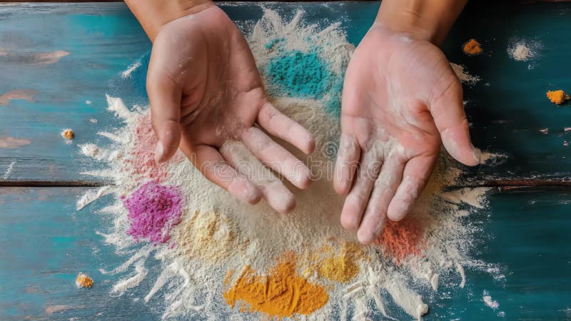 Hands Create Vibrant Rangoli Pattern Symbolizing Unity and Celebration ...