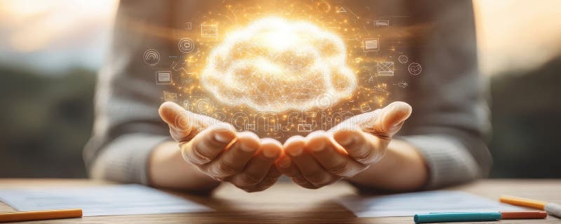 Hands Creating a Burst of Digital Innovation in a Modern Office Stock ...