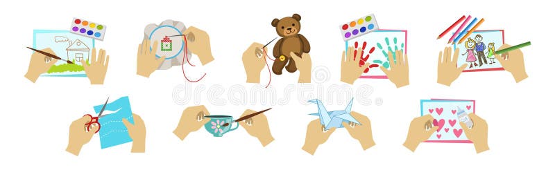 Hands Creating Craft Enjoy Workshop Activity Vector Set Stock ...