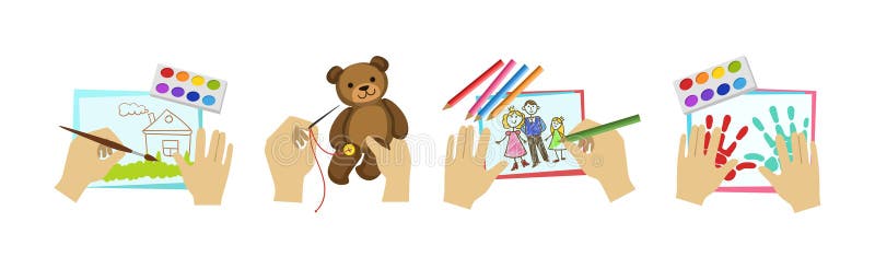 Hands Creating Craft Enjoy Workshop Activity Vector Set Stock Vector ...