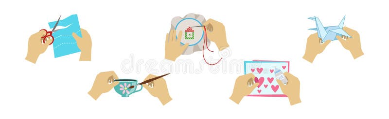 Hands Creating Craft Enjoy Workshop Activity Vector Set Stock Vector ...