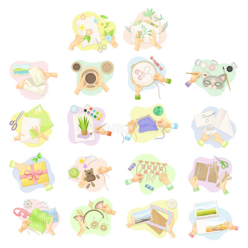Hands Creating Crafts Top View Big Vector Set Stock Vector ...