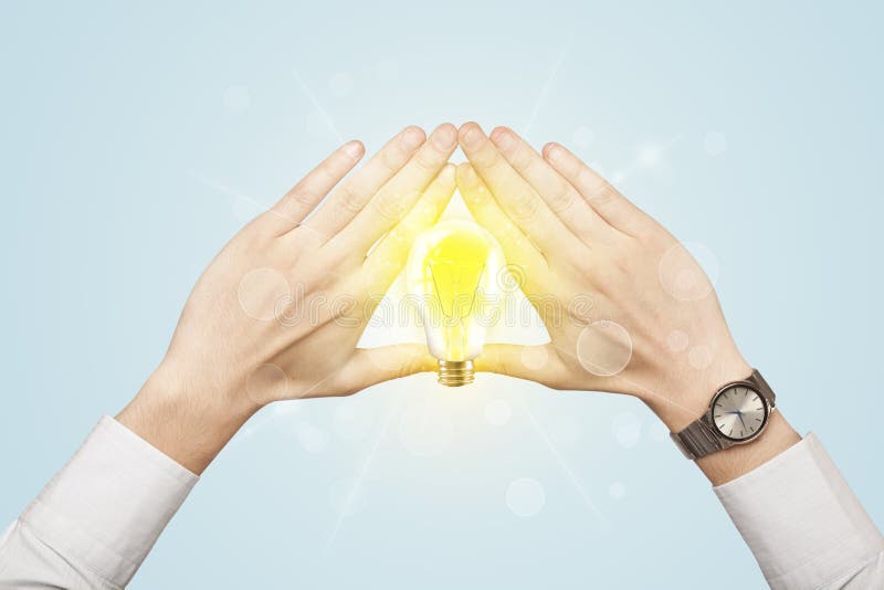 Hands Creating a Form with Light Bulb Stock Image - Image of ...